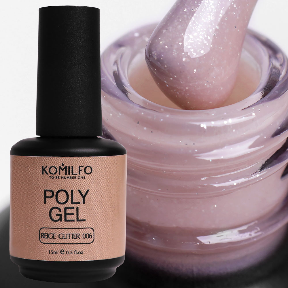 Komilfo PolyGel 006 Beige Glitter, 15 мл (с шиммером) | Купить в Украине - Amoreshop
