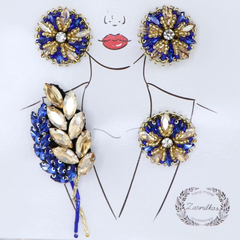 Art Brooch Earrings Vintage Pink Lavender Rhinestone Art Glass Enamel ...